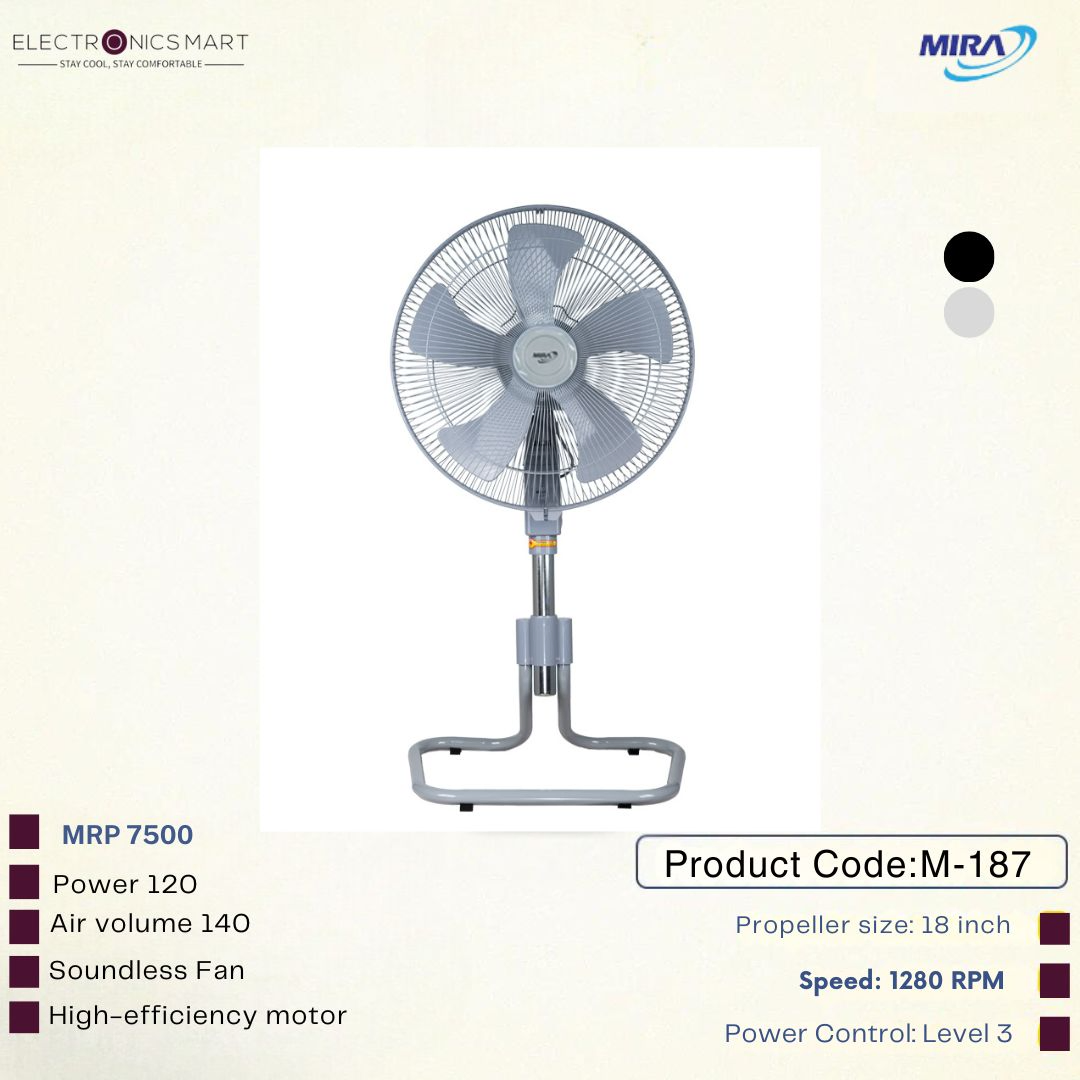 MIRA Stand Fan 18 Inch M-187 Grey - ELECTRONICS MART